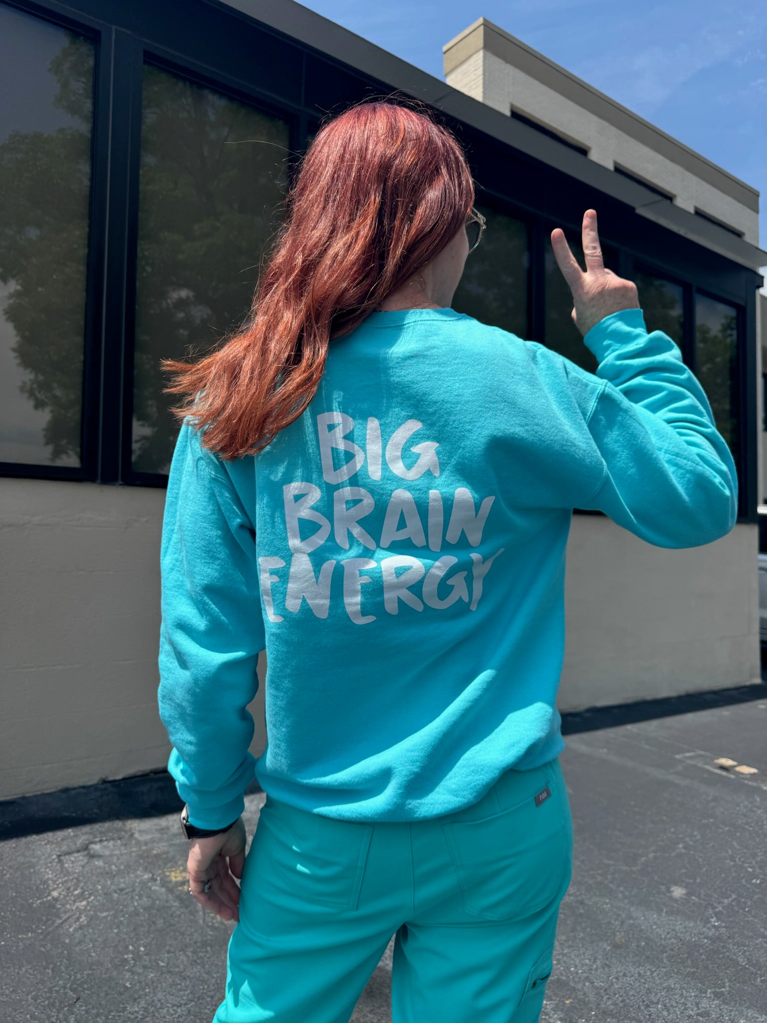 Big Brain Energy Crewneck Sweatshirt – Seafoam – the ladyspinedoc shop
